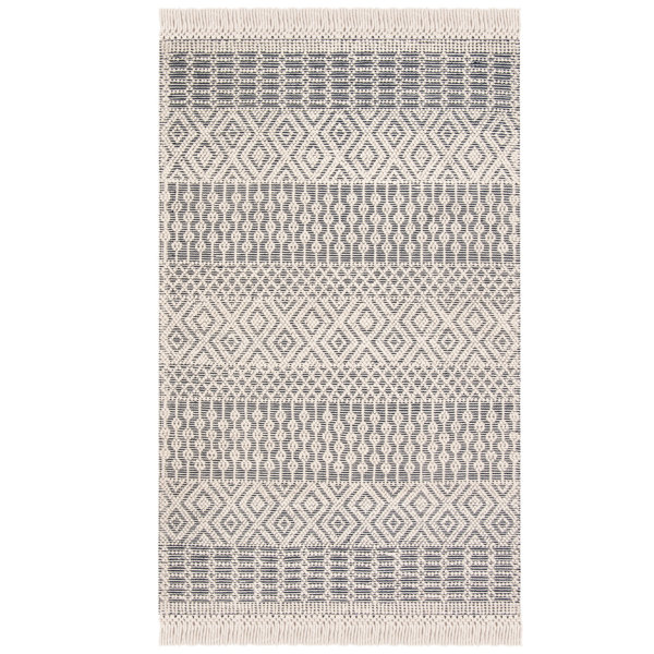 Langley Street Tapis ivoire / bleu marine en laine tissé à plat à la main Aldeline Southwestren ...